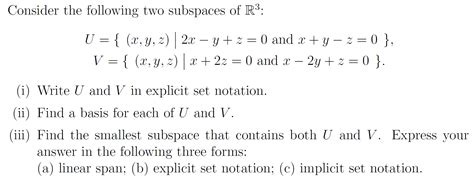 Solved Consider The Following Two Subspaces Of R U X Chegg