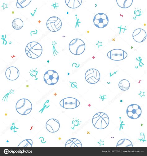 Sport Theme Seamless Pattern Background Football Baseball Volleyball Basketball Stock Vector By