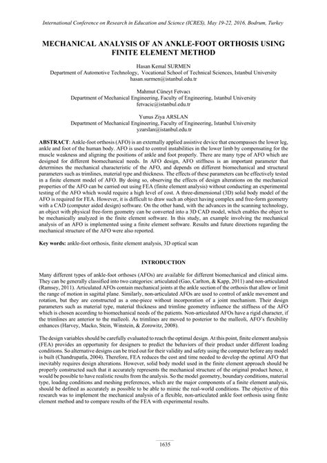 PDF MECHANICAL ANALYSIS OF AN ANKLE FOOT ORTHOSIS USING FINITE ELEMENT METHOD