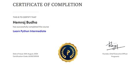 hemraj budha on linkedin programiz pythoncertified programmingjourney certificationcelebration