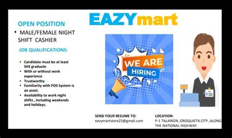 Night Shift Cashier Job Hiring In Oroquieta City Misamis Occidental