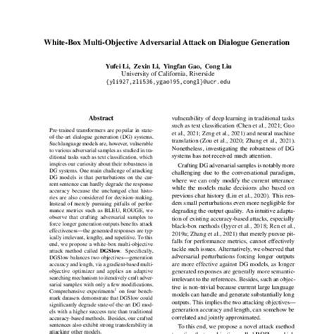 White Box Multi Objective Adversarial Attack On Dialogue Generation