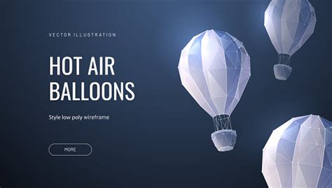 풍선 다각형 벡터 일러스트레이션 파란색 배경에 고립 된 흑백 추상 비행 여행 또는 모험의 개념 낮은 폴리 와이어 프레임 스타일 기하 도형에 대한 스톡 벡터 아트 및 기타