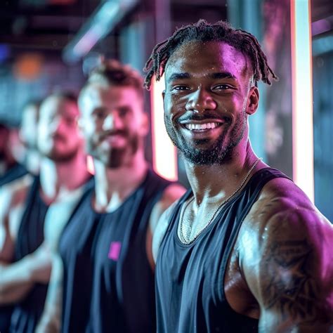 Premium Photo Group Of Men Standing Together For Fitness Brand Gym