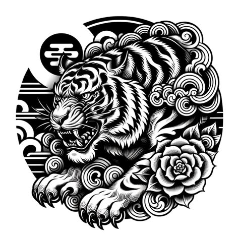 Japanese Style White And Black Tiger Tattoo Design Ai Art Generator