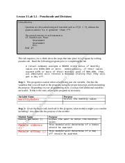 Lesson Lab Docx Lesson Lab Pseudocode And Decisions Critical Review Questions