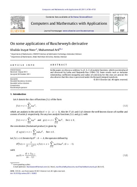 Pdf On Some Applications Of Ruscheweyh Derivative