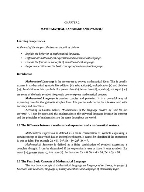 MFTMW Chapter 2 MATHEMATICAL SYMBOLS AND LANGUAGEsix - Docx2 3 | PDF | Set (Mathematics) | Group ...