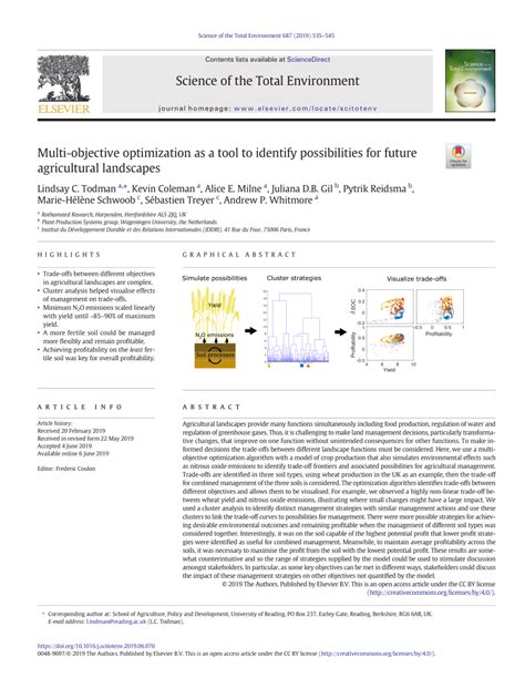 Pdf Multi Objective Optimization As A Tool To Identify Possibilities For Future Agricultural