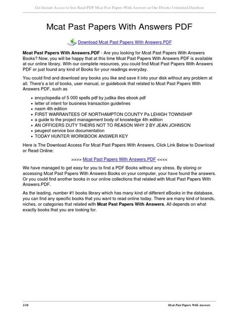 Mcat Past Papers With Answers Pdf E Books Libraries