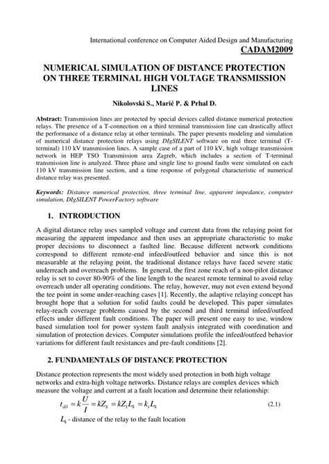 Pdf Numerical Simulation Of Distance Protection On Three Terminal