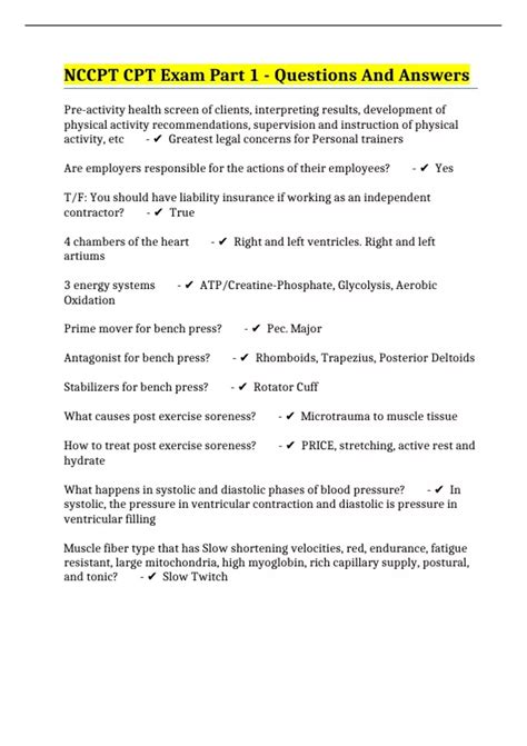 Nccpt Cpt Exam Part 1 Questions And Answers National Council For Certified Personal Trainers
