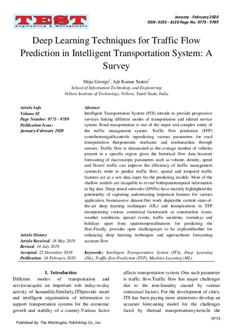 Pdf Deep Learning Techniques For Traffic Flow Prediction In Intelligent Transportation System