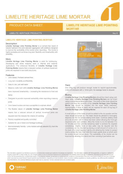Limelite Heritage Pointing Mortar Technical Data Sheet Tarmac NBS Source