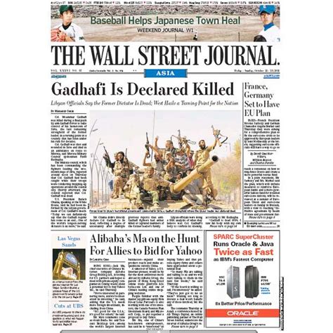 Libya The Death Of Muammar Gaddafi On Newspaper Front Pages Around The World