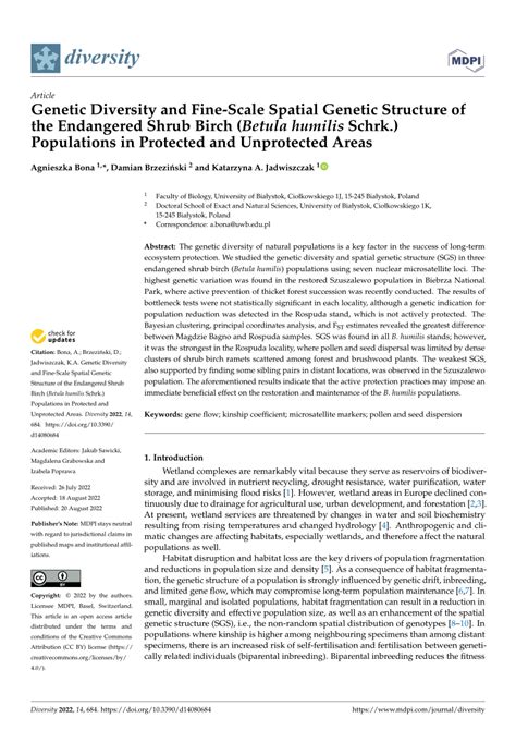 Pdf Genetic Diversity And Fine Scale Spatial Genetic Structure Of The