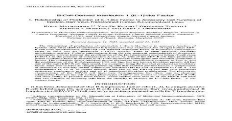 B Cell Derived Interleukin 1 Il 1 Like Factor I Relationship Of