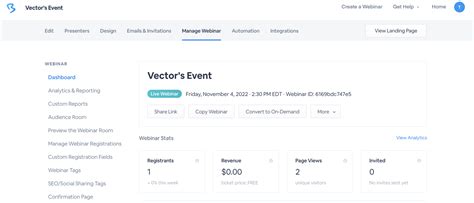 The Webinar Dashboard Manage Webinar