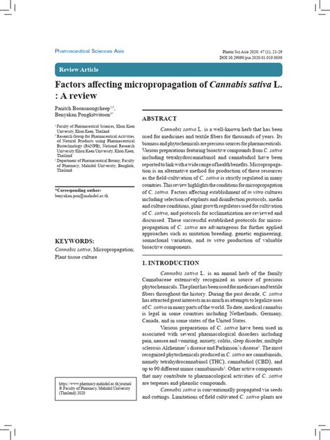 Factors Affecting Micropropagation Of Cannabis Sativa L A Review Pdf Auxin Cannabis