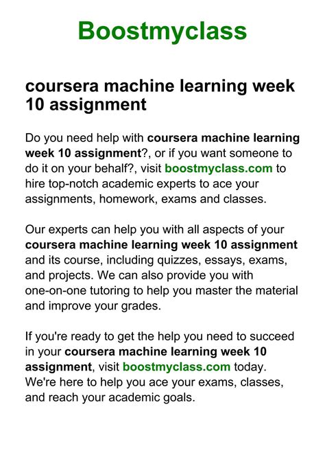 Coursera Machine Learning Week 10 Assignment By Boost My Class Issuu