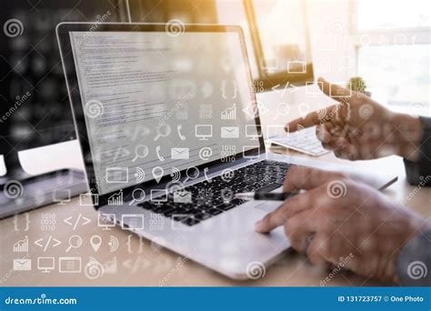 Man Work Coding Software Developer Programmer Is Coding On A Desktop