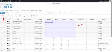 woocommerce bulk edit product dimensions weight height length