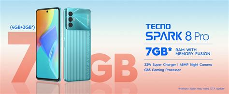 Tecno Spark 8 Pro (Turquoise Cyan, 7GB Expandable RAM 64GB Storage) 33W ...