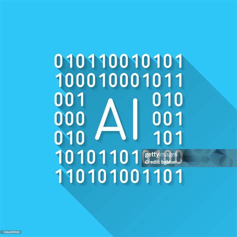 Artificial Intelligence Ai With Binary Code Icon On Blue Background Flat Design With Long Shadow