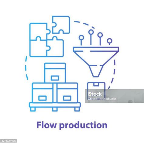 흐름 생산 블루 개념 아이콘입니다 연속 흐름 제조 아이디어 얇은 라인 그림 생산 공정 제조 논스톱 제조 벡터 절연 윤곽선 도면 편집 가능한 스트로크 개념에 대한 스톡 벡터