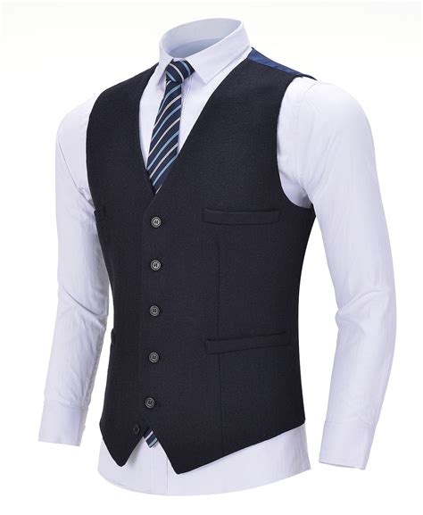 Formal Black Herringbone V Neck Waistcoat Aesido