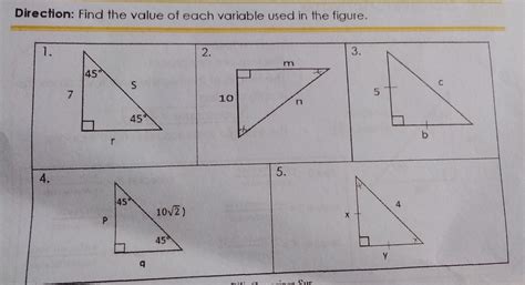 solved direction find the value of each variable used in the figure