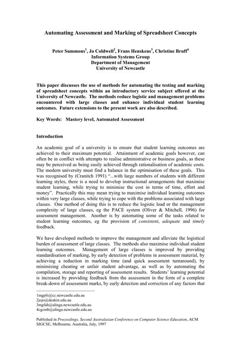 Pdf Automated Assessment And Marking Of Spreadsheet Concepts