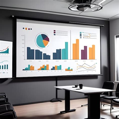 Projector Screen Displaying Business Charts And Graphs Premium Ai Generated Image