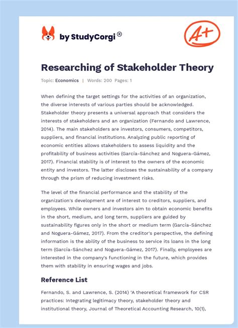 Researching Of Stakeholder Theory Free Essay Example