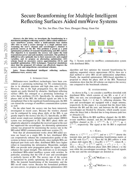 Pdf Secure Beamforming For Multiple Intelligent Reflecting Surfaces Aided Mmwave Systems