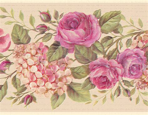 Victorian Rose Wallpaper Border Dundee Deco Damask Pink Green Flowers