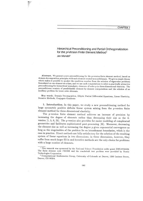 hierarchical preconditioning and partial orthogonalization for the p