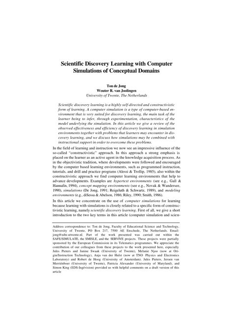 Pdf Scientific Discovery Learning With Computer Simulations Of Conceptual Domains