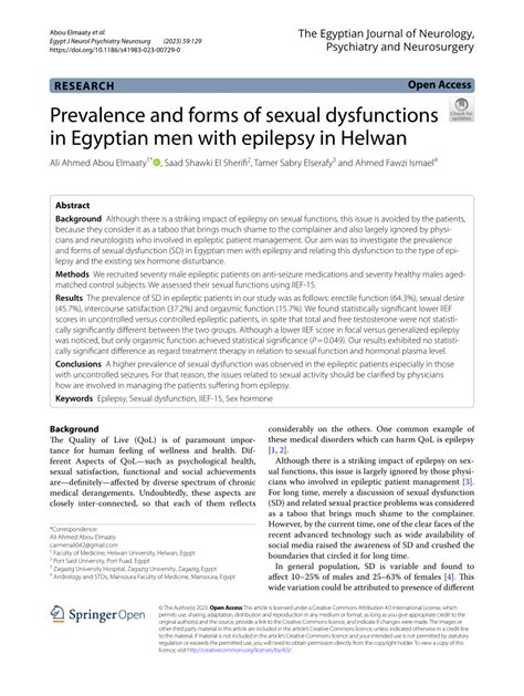 Pdf Prevalence And Forms Of Sexual Dysfunctions In Egyptian Men With Epilepsy In Helwan
