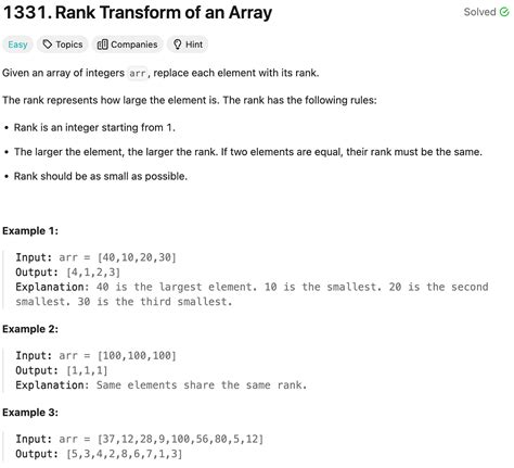 Day 11 Of 100 Rank Transform Of Array By Welt Medium