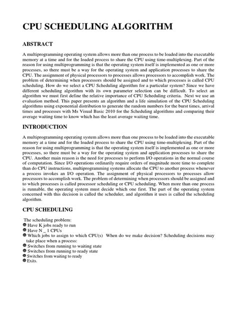 Cpu Scheduling Algorithms Comparing Average Waiting Times Pdf