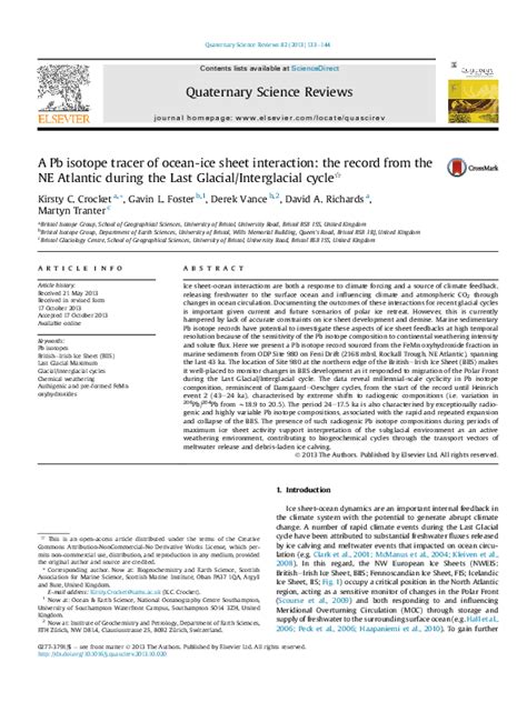 Pdf A Pb Isotope Tracer Of Ocean Ice Sheet Interaction The Record From The Ne Atlantic During