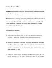 Identifying Sampling Method Identifying Sampling Method 14 6 Pts For Each Sample Design