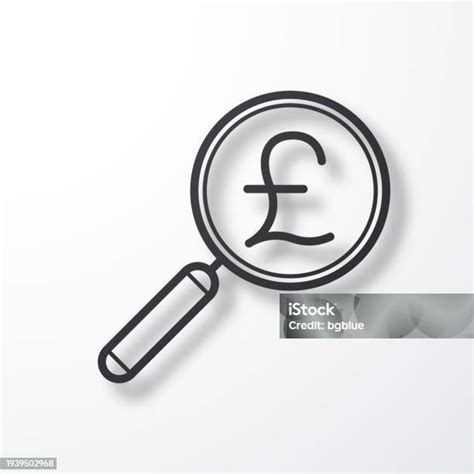파운드 기호가 있는 돋보기 흰색 배경에 그림자가 있는 선 아이콘 0명에 대한 스톡 벡터 아트 및 기타 이미지 0명 3차원