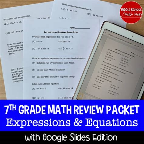7th Grade Math Expressions And Equations Review Packet Worksheets