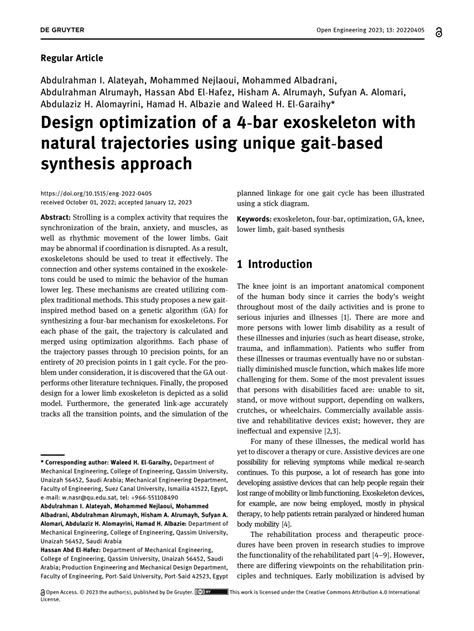 Pdf Design Optimization Of A 4 Bar Exoskeleton With Natural