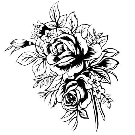 Un Dibujo En Blanco Y Negro De Un Ramo De Rosas Vector Premium