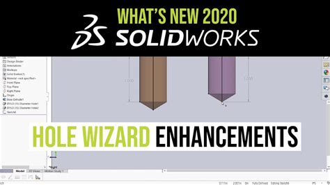 solidworks 2020 cad tutorial hole wizard enhancements youtube