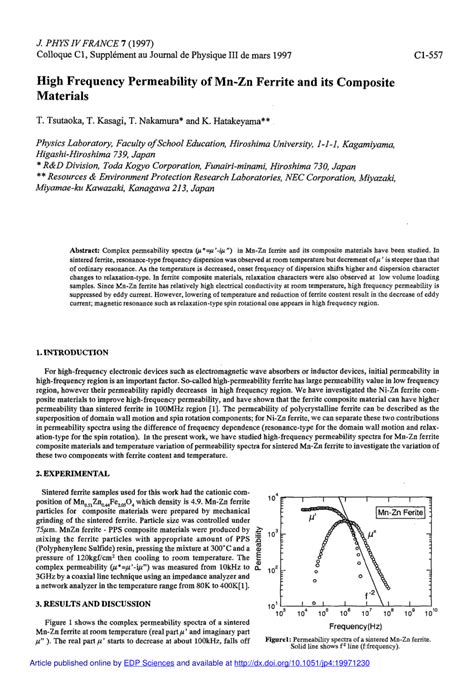 Pdf High Frequency Permeability Of Mn Zn Ferrite And Its Composite