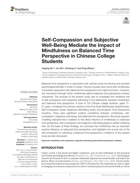 Pdf Self Compassion And Subjective Well Being Mediate The Impact Of Mindfulness On Balanced